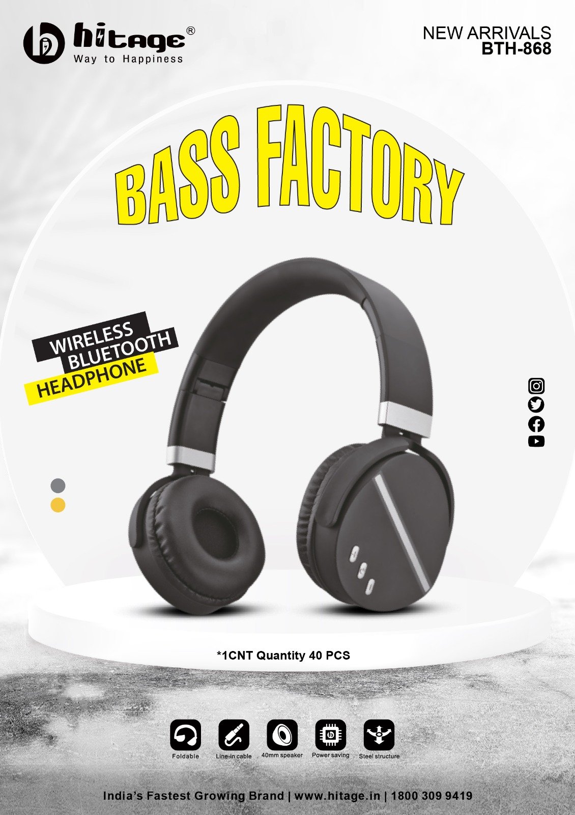 Hitage BTH-868 Wireless Bluetooth Headphones